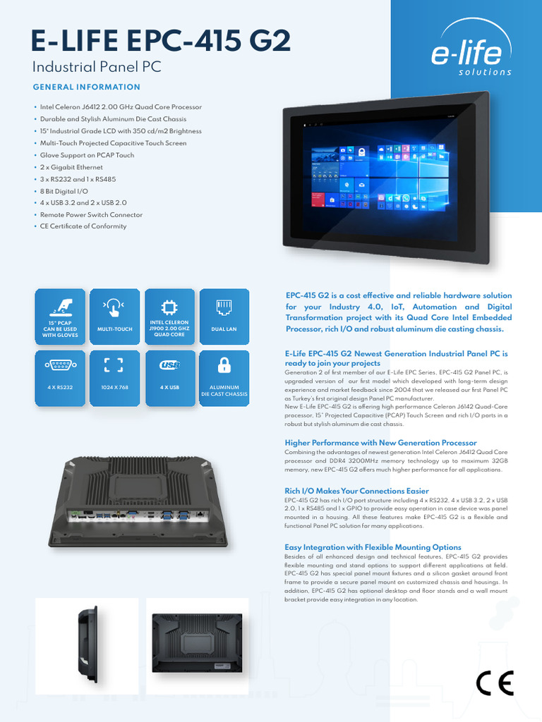 E Life EPC 415G2 PanelPC Datasheet Compressed 1 | PDF | Usb | Solid State Drive