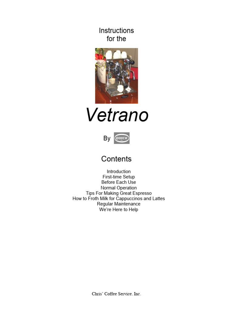 Vetrano Espresso Machine Manual | PDF | Coffee | Drink