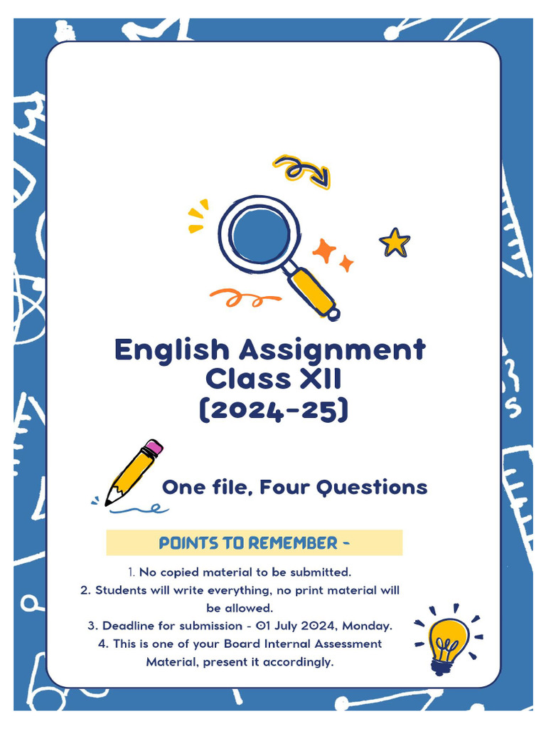 English - Assingment - Class XII - 2024 | PDF