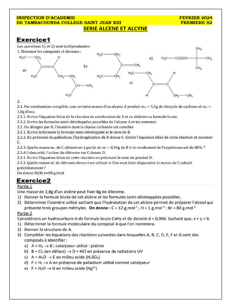 Serie Alcene Et Alcyne | PDF