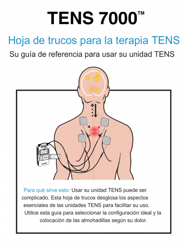 TENS7000 TENS Therapy Cheat Sheet | PDF | Dolor | Corriente eléctrica