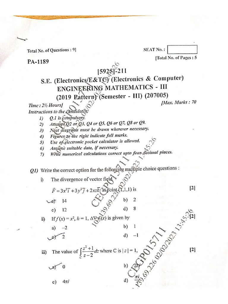 M3 Solve QP E&tc End Sem | PDF