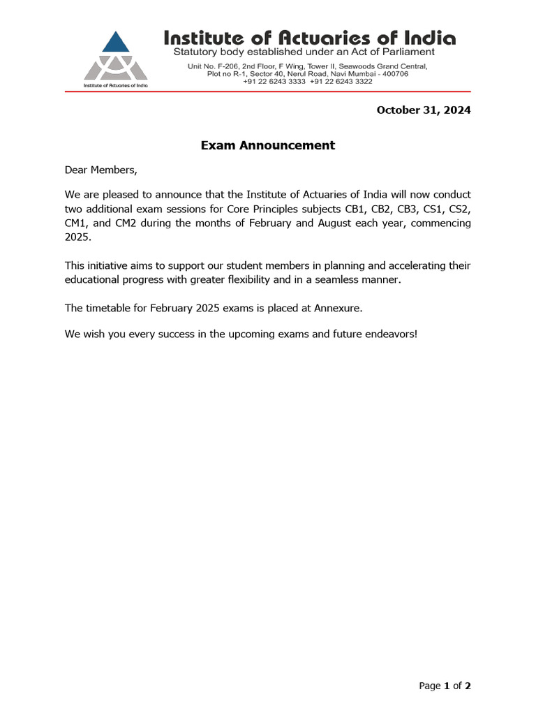 Exam Announcement | PDF | Financial Risk | Risk