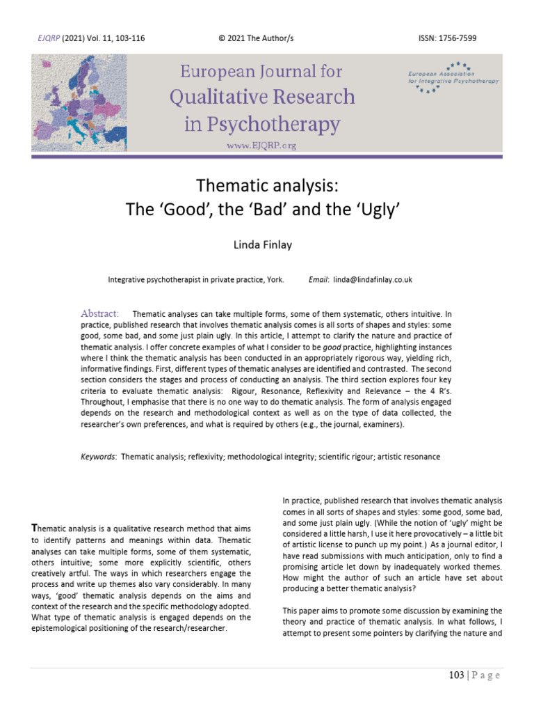 Thematic Analysis The Good, The Bad and The Ugly | PDF | Methodology | Qualitative Research