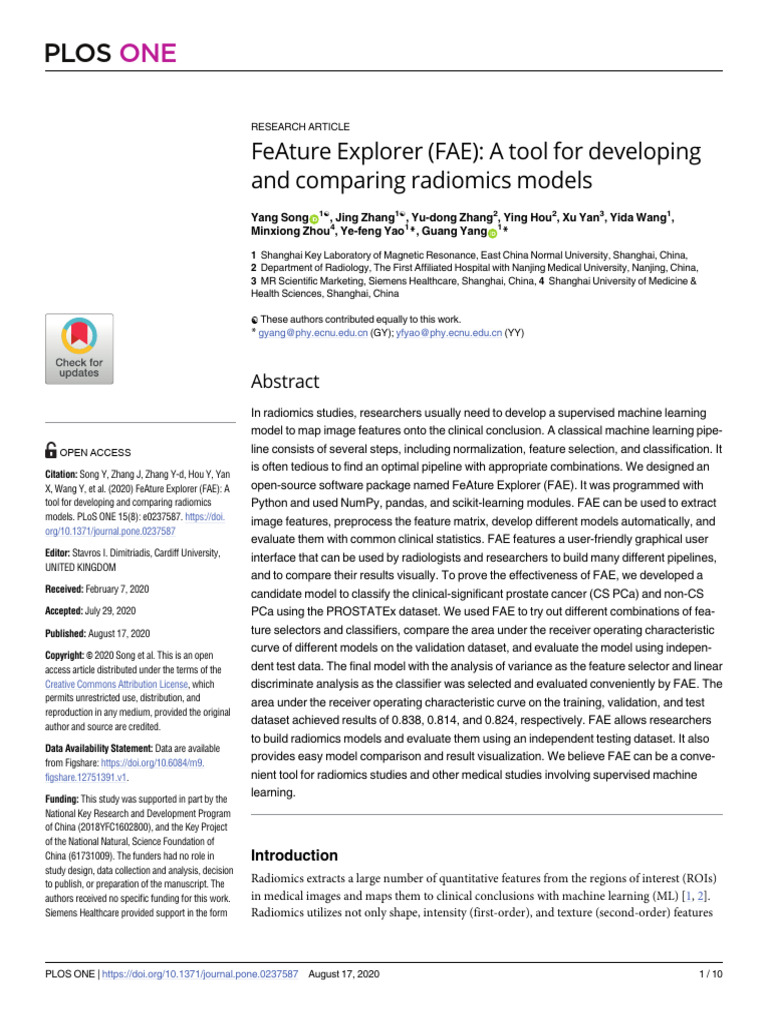FAE Feature Explorer 2020 | PDF | Receiver Operating Characteristic | Principal Component Analysis