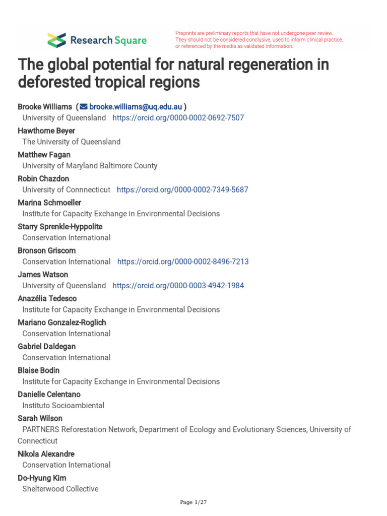 The Global Potential For Natural Regeneration in D | PDF | Restoration ...