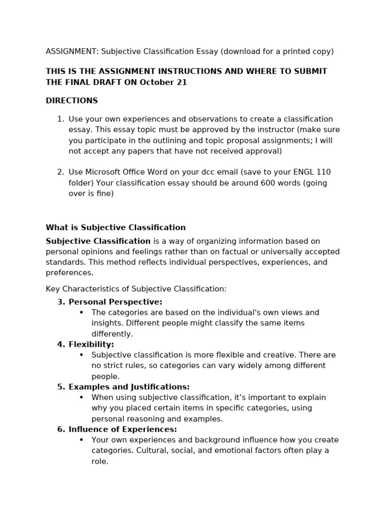 FA24 Classification Unit 2 | PDF | Essays | Thought