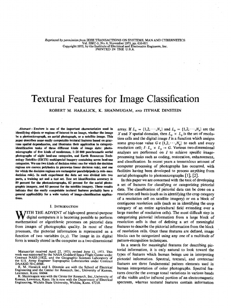 Textural Features Haralick Shanmugam Dinstein | PDF | Spatial Analysis | Matrix (Mathematics)