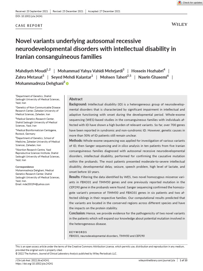 Novel Variants Underlying Autosomal Recessive Neurodevelopmental Disorders With Intellectual ...