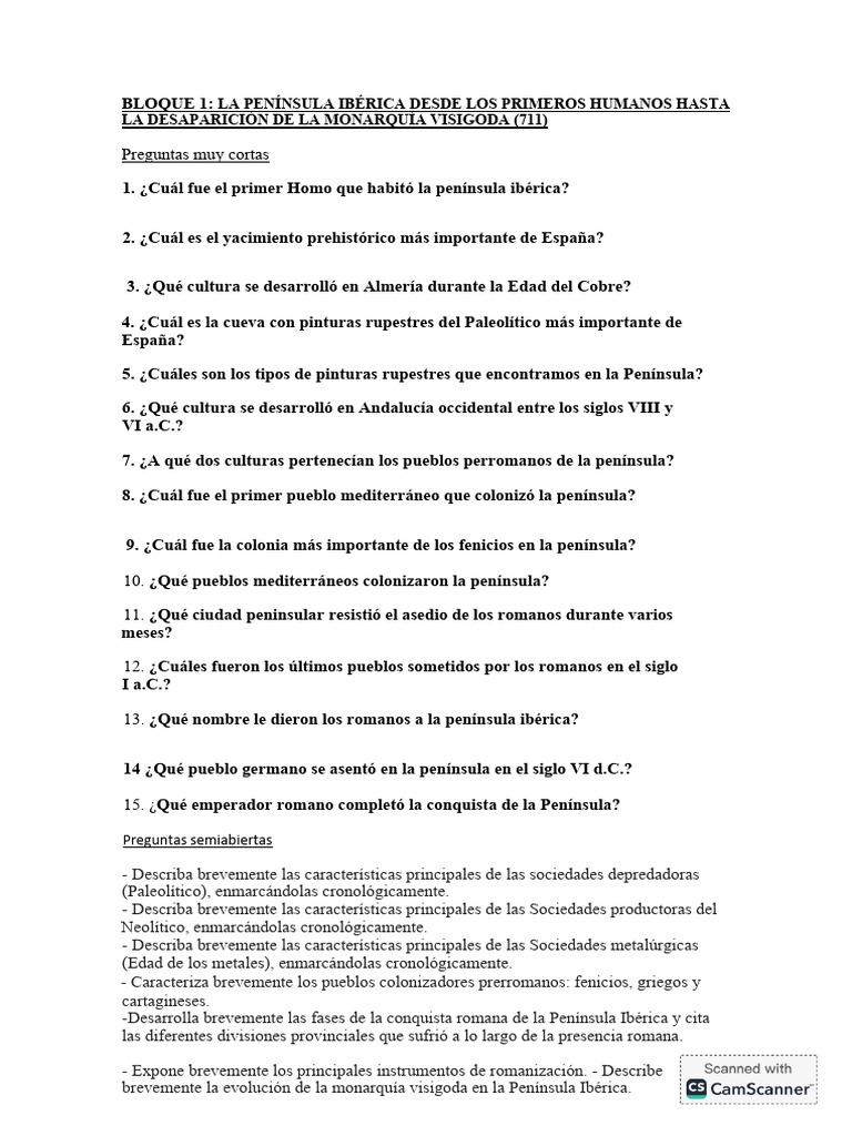 Preguntas Cortas Bloques 1-2-3 | PDF | Al Andalus | España