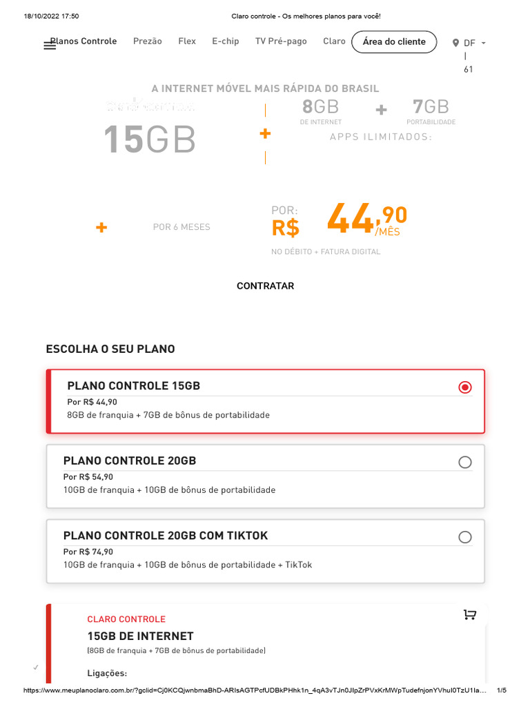 Planos Controle Claro: 15GB e 20GB | PDF