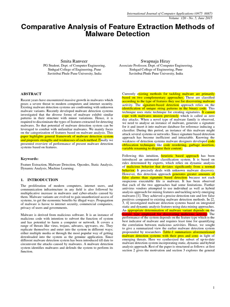Comparative Analysis Of Feature Extraction Methods Of Pxc Pdf