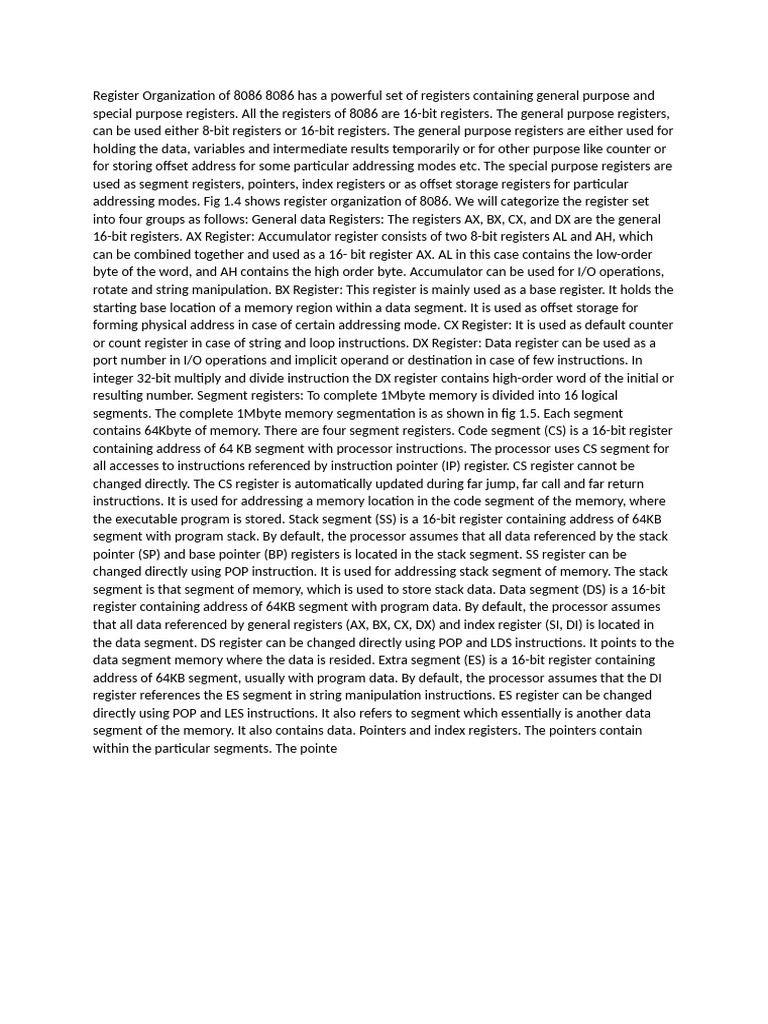 Register Organization of 8086 8086 Has A Powerful Set of Registers Containing General Purpose ...