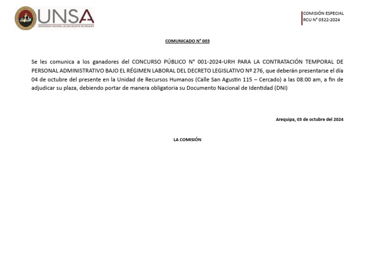 Comunicado 003 | PDF