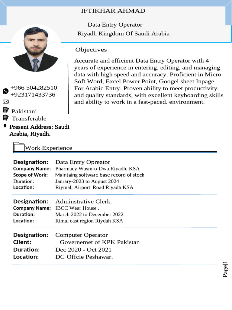 Iftikhar Data Entry Operator | PDF | Microsoft Excel | Saudi Arabia