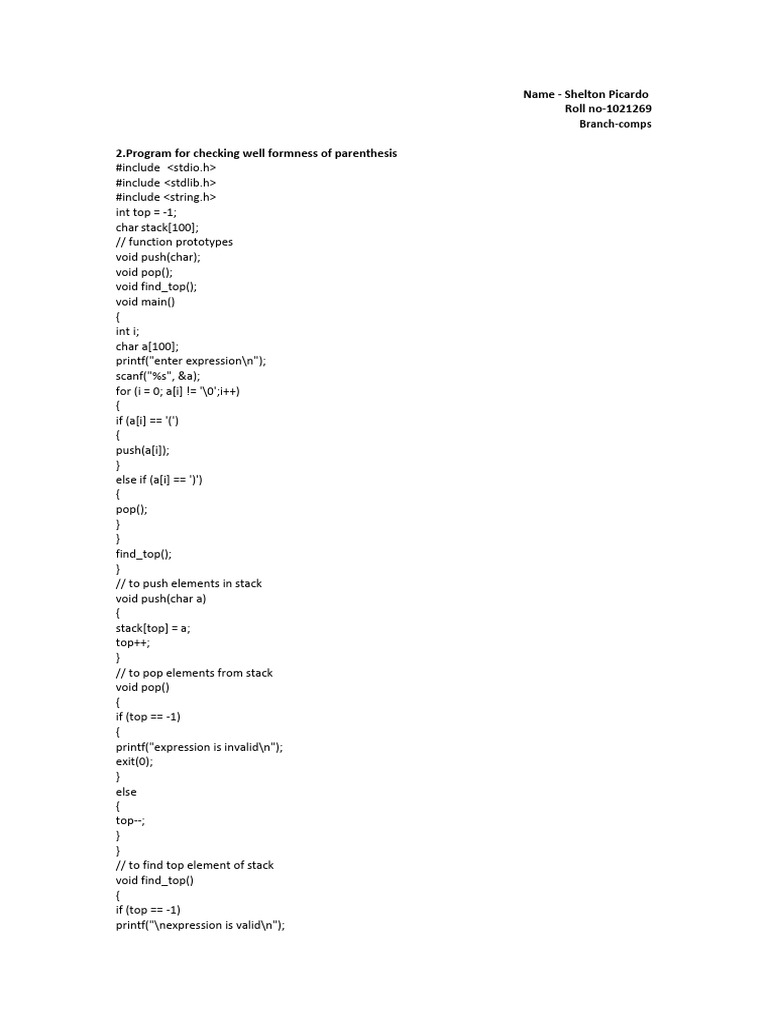 Parenthesis Checker Program | PDF