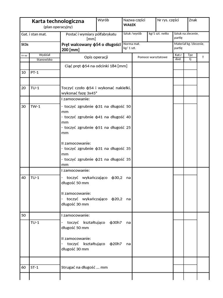Karta Technologiczna | PDF