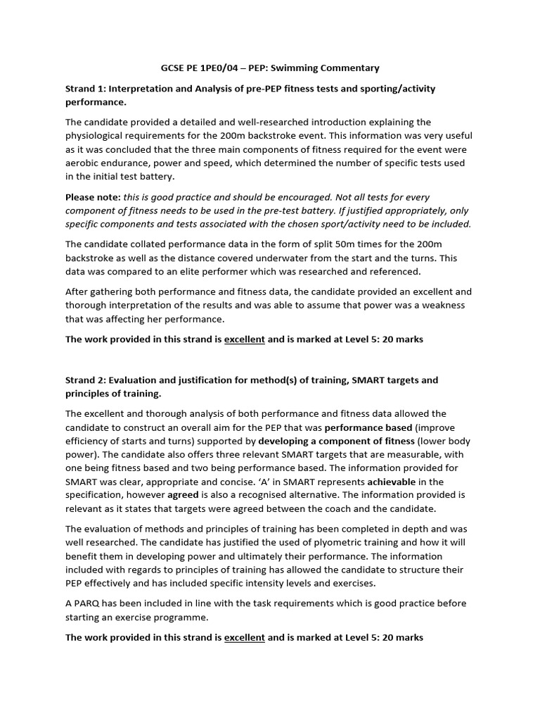 GCSE PE Swimming Performance Analysis | PDF | Evaluation | Knowledge
