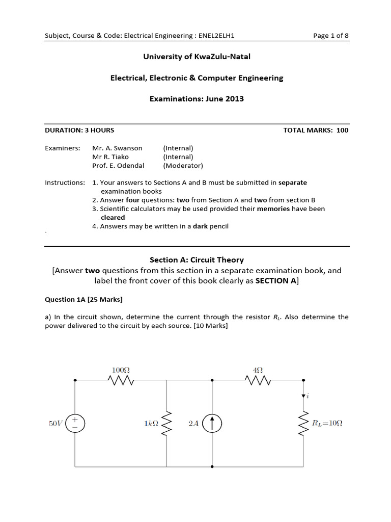 ENEL2ELH1 2013ElectricalEngineering | PDF | Transformer | Electrical Network