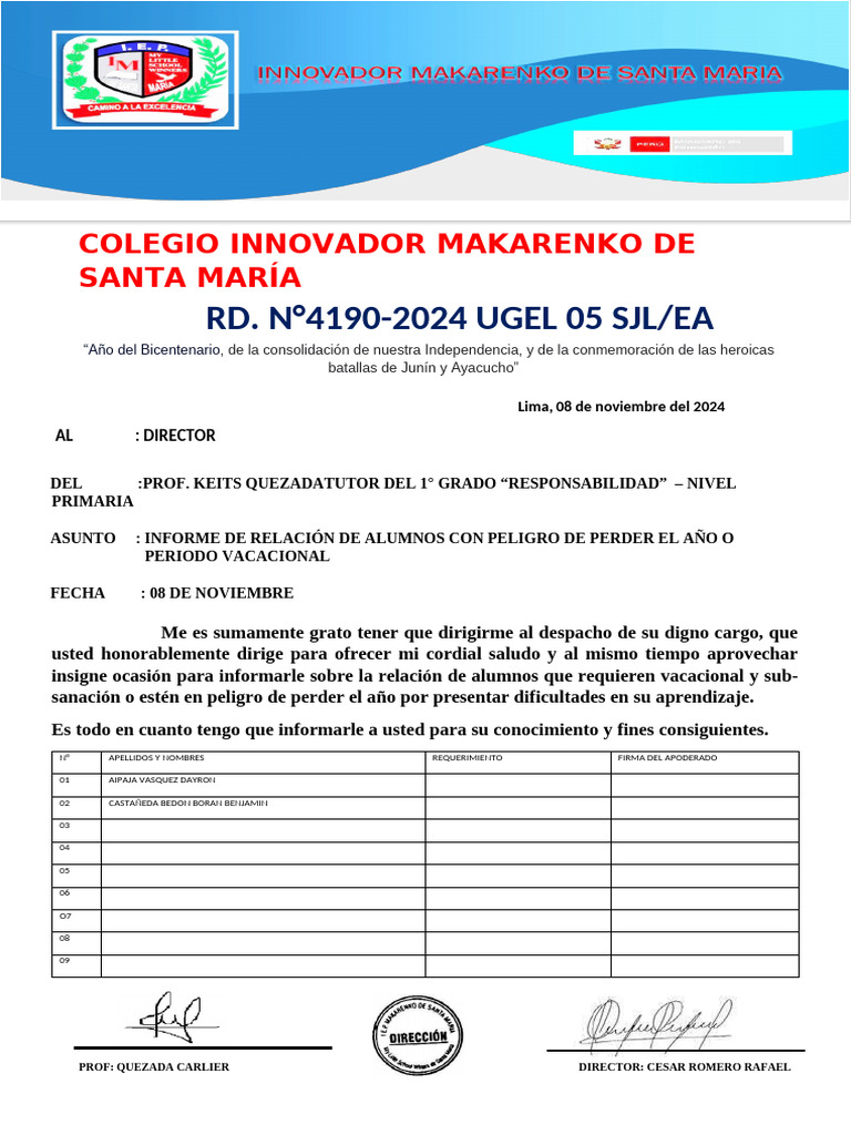 Evidencia de Informe Al Apoderado 2024 | PDF