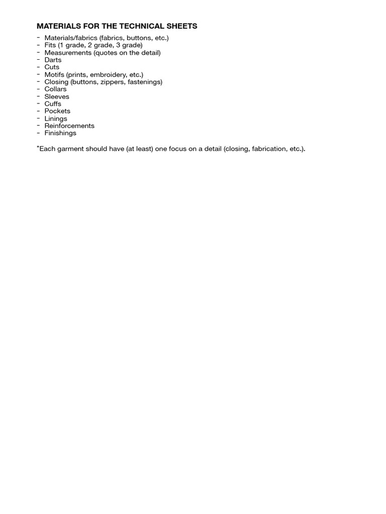Material For The Technical Sheets | PDF