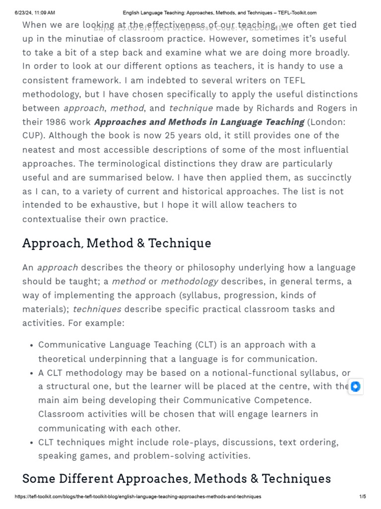 English Language Teaching - Approaches, Methods, and Techniques | PDF ...