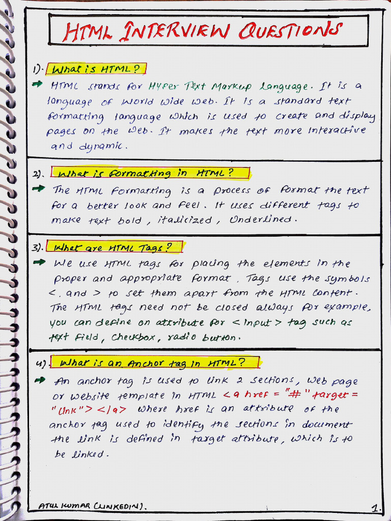 ?HTML? (Handwritten) Interview Series | PDF