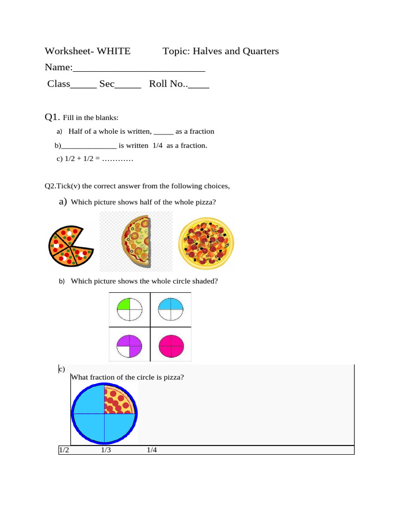 2.LP - Halves & Quarters Worksheets | PDF