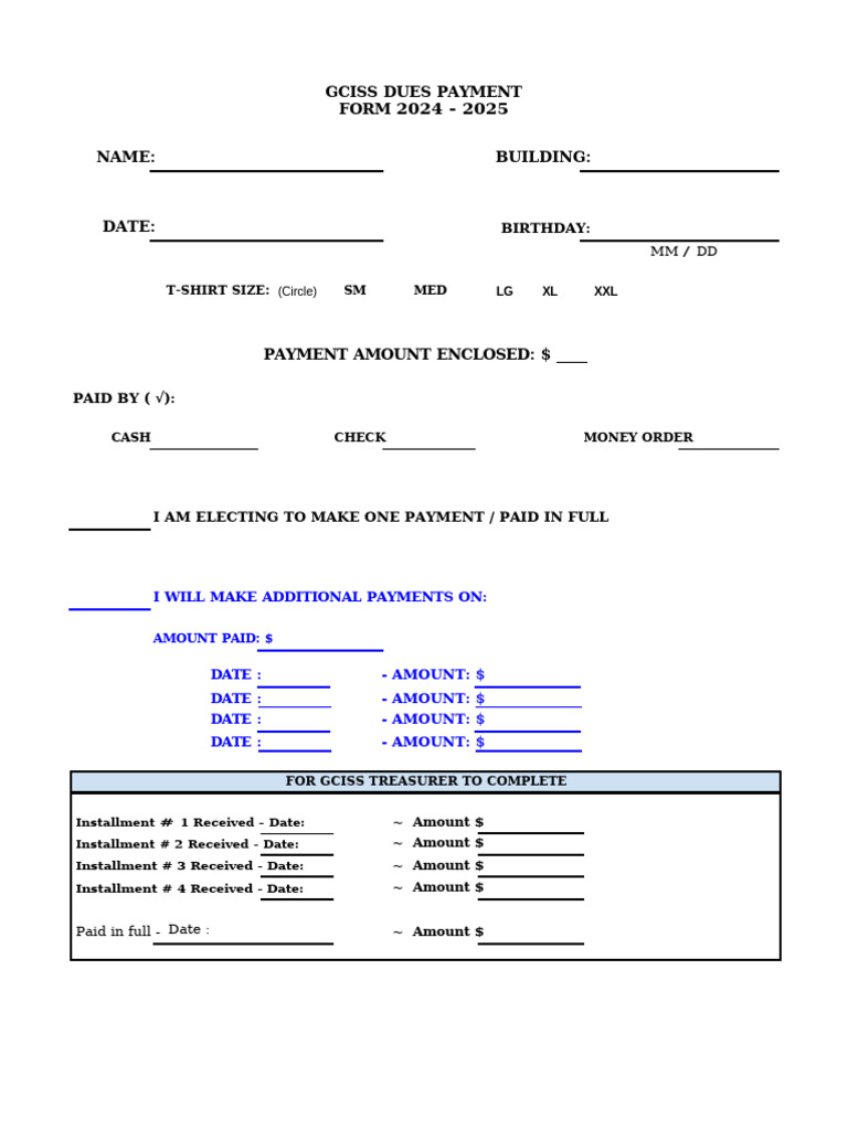 Dues Form - 2024.2025 | PDF | Finance & Money Management