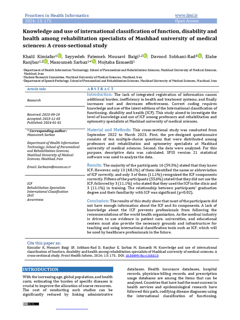 Knowledge and Use of International Classification of Function ...