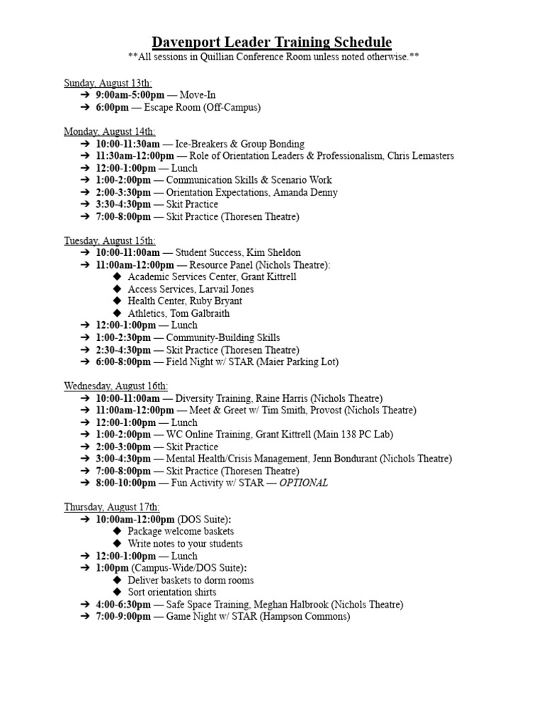 Davenport Training Schedule | PDF | Art