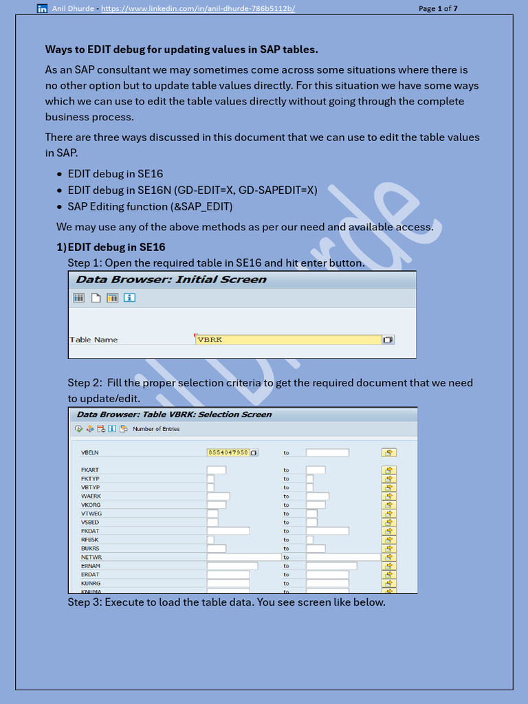 Editing SAP Table Values in Debug Mode | PDF | Computer Science | Computer Engineering