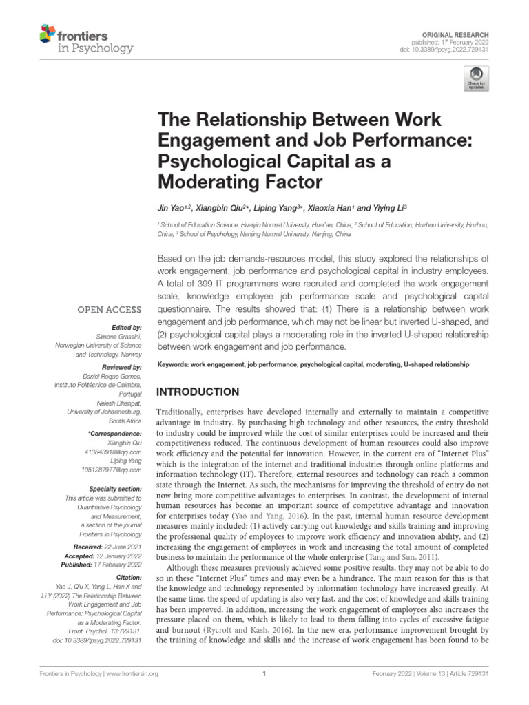 Work Engagement and Job Performance Insights | PDF | Occupational ...