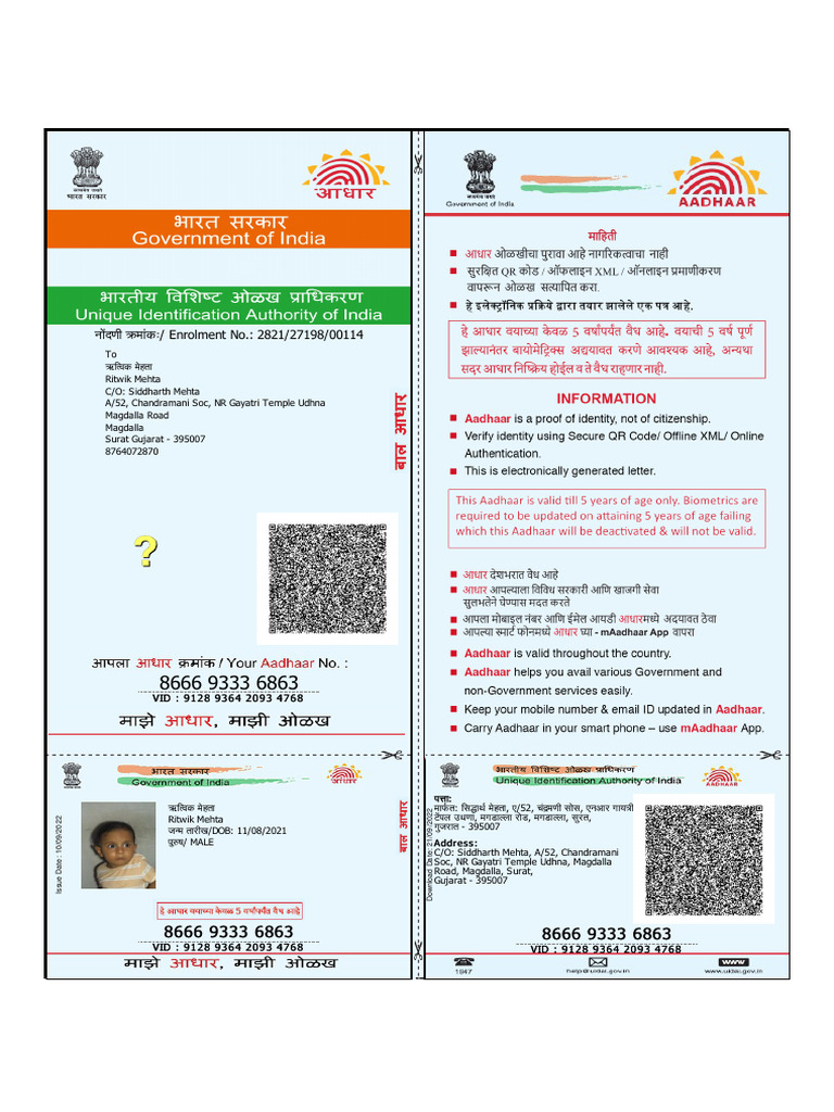 Aadhaar Card Ritwik Mehta | PDF