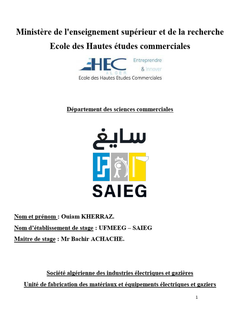 Rapport de Stage à UFMEEG - SAIEG | PDF | Business | Gestion des ...