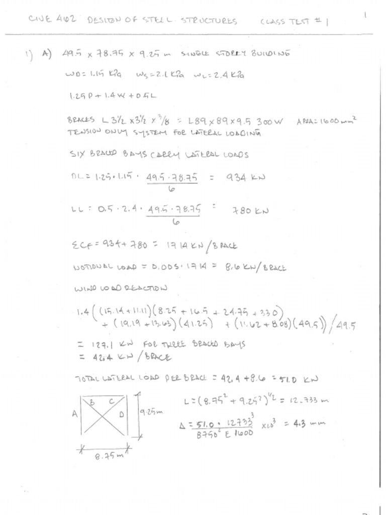 CIVE 462 Class Test 1 Example Solution | PDF