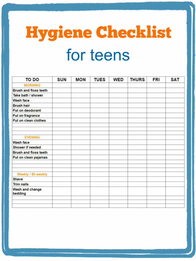 Teenage Hygiene Worksheets | PDF
