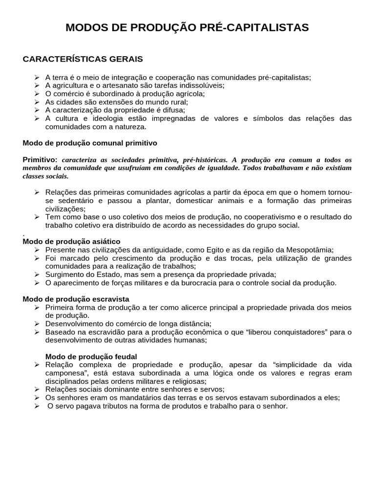Modos de Produção Pré-Capitalistas | PDF