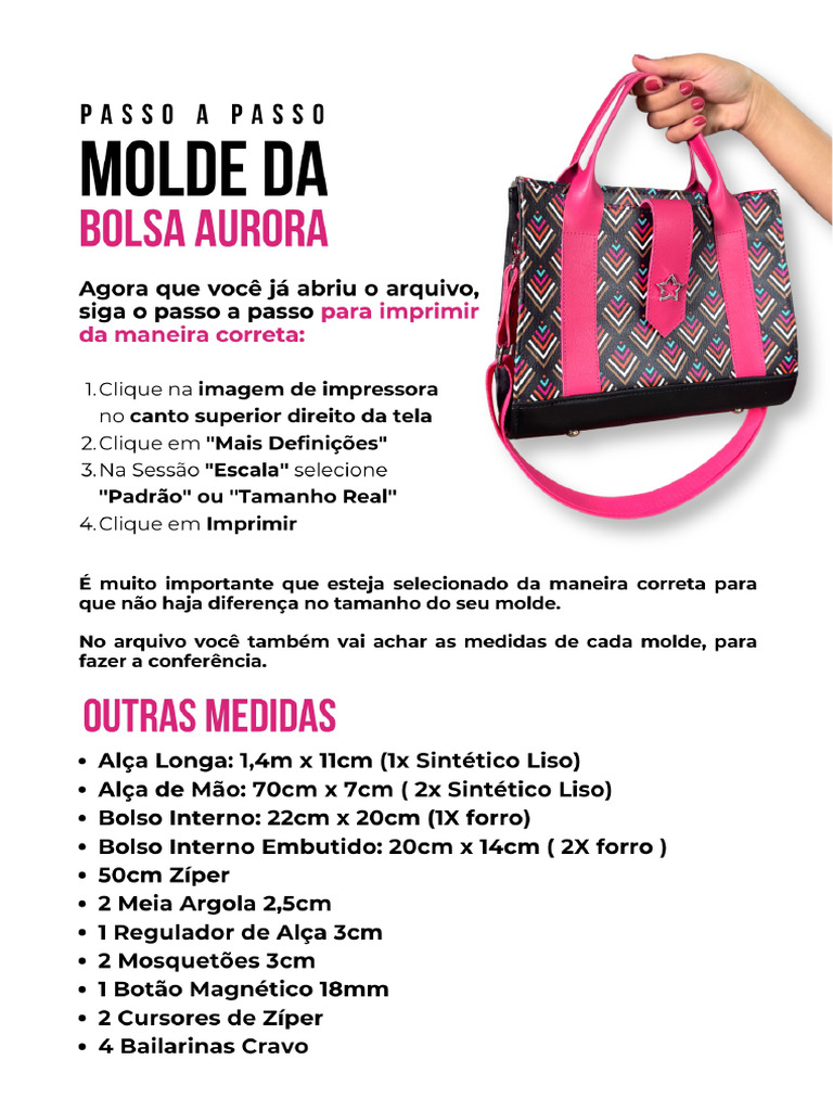 Arquivo de Medidas - Bolsa Aurora A4 | PDF