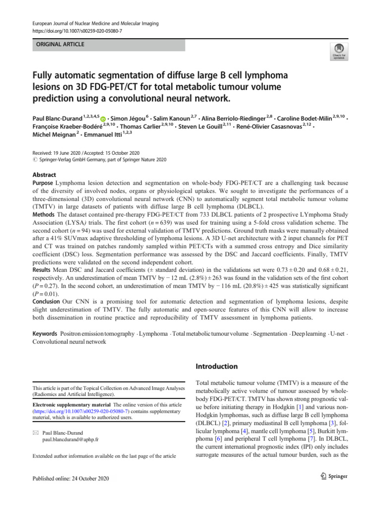 Auto-Segmentation of Lymphoma on PET/CT | PDF | Positron Emission Tomography | Lymphoma