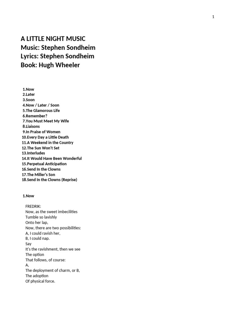 A Little Night Music, Lyrics, 40 P. | PDF