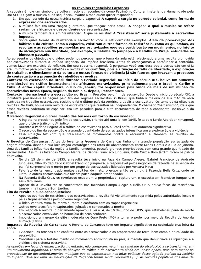 Revolta de Carrancas e suas Consequências | PDF | Escravidão | Brasil