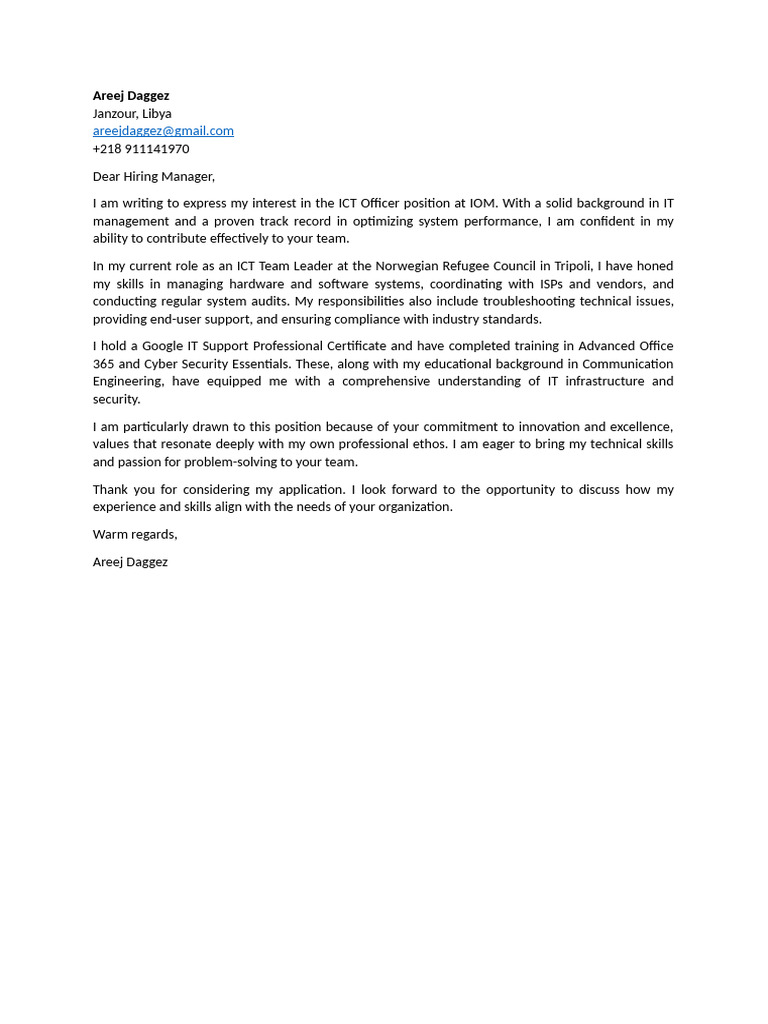 Cover Letter | PDF | Computers