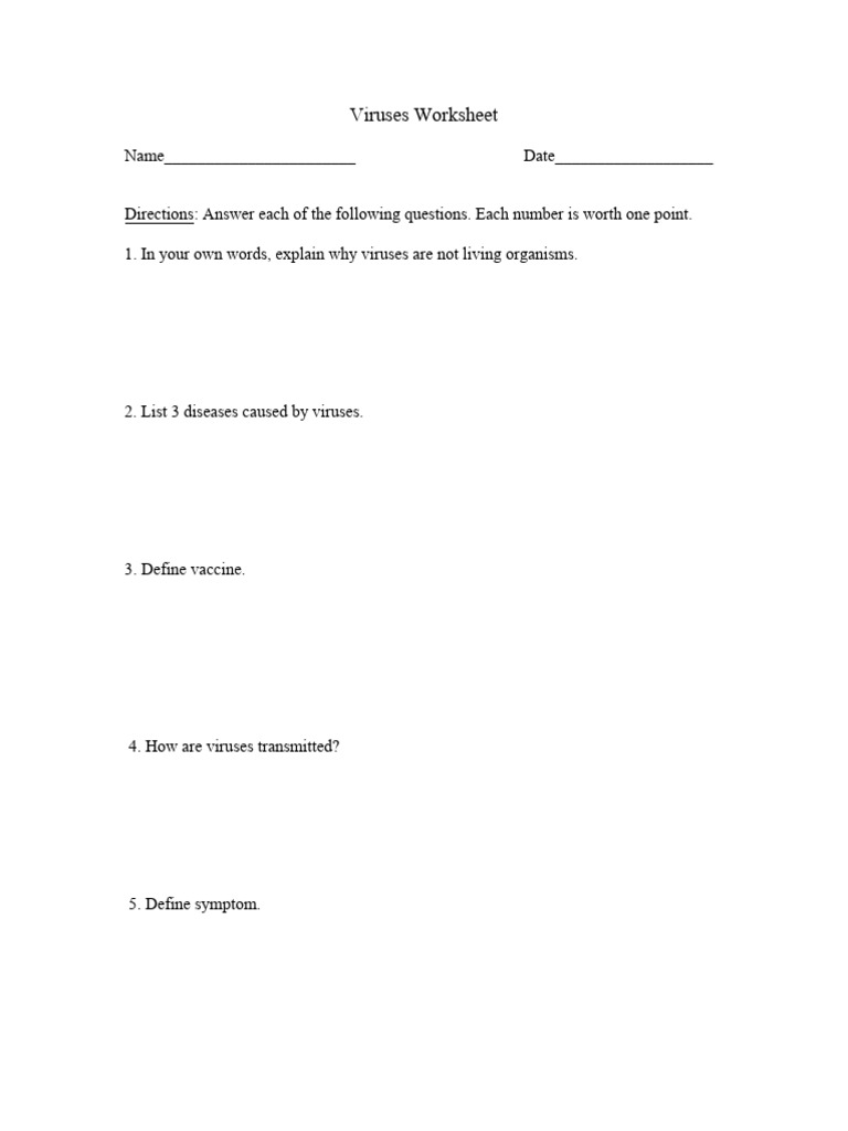 Virus Worksheet | PDF | Virus | Vaccines