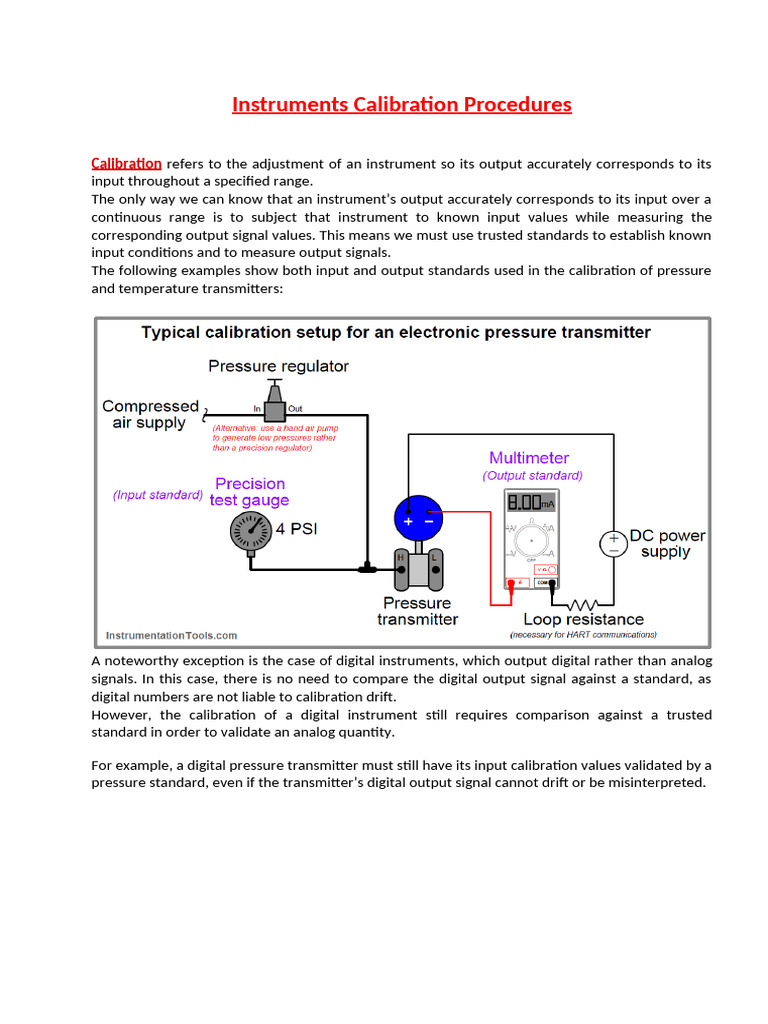 Instruments Calibration Procedures | PDF | Pressure Measurement | Calibration