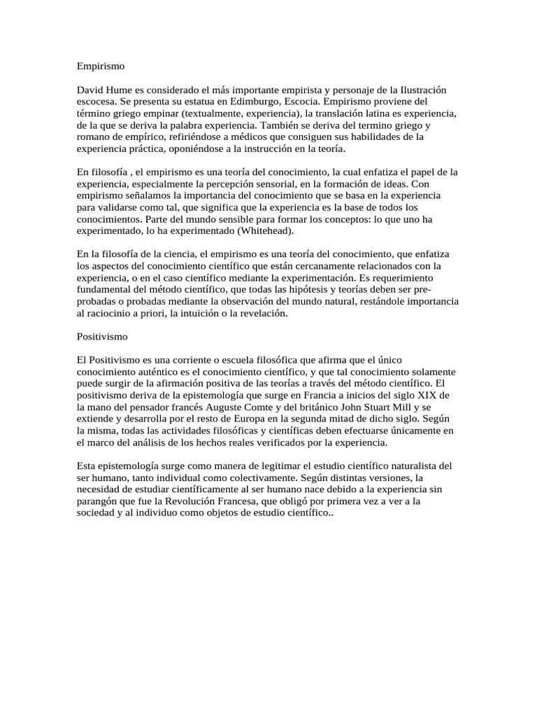 Diferencia Entre Empirismo y Positivismo | PDF | Positivismo | Empirismo