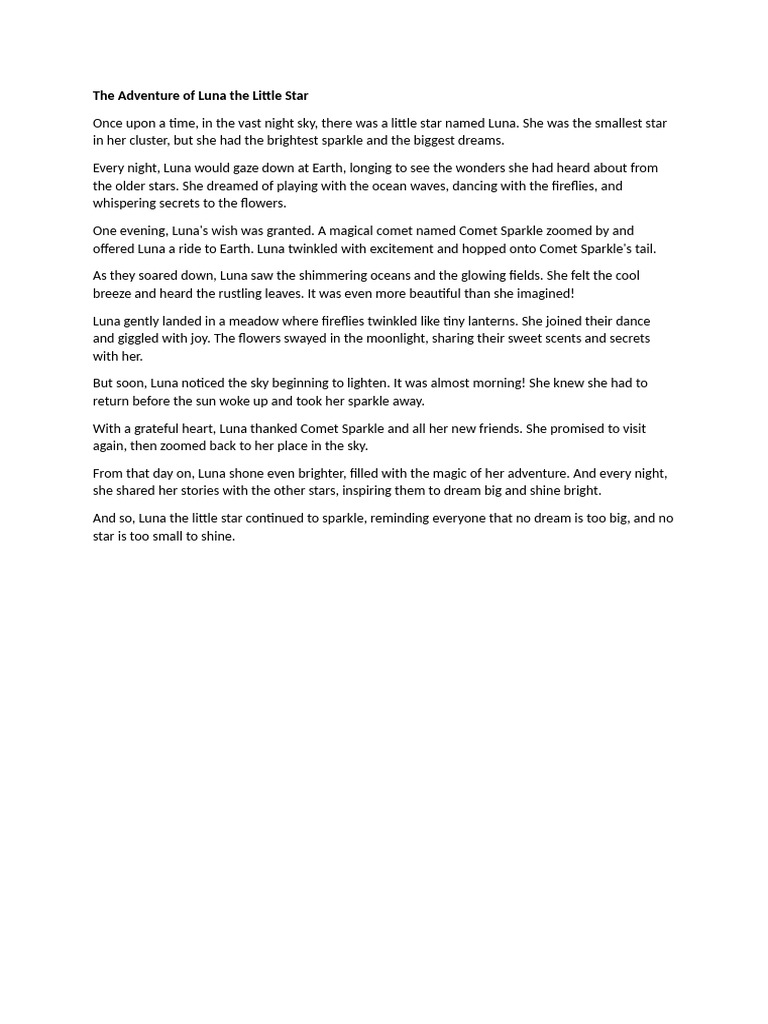 Kids Story The Adventures of Luna | PDF | Poetry