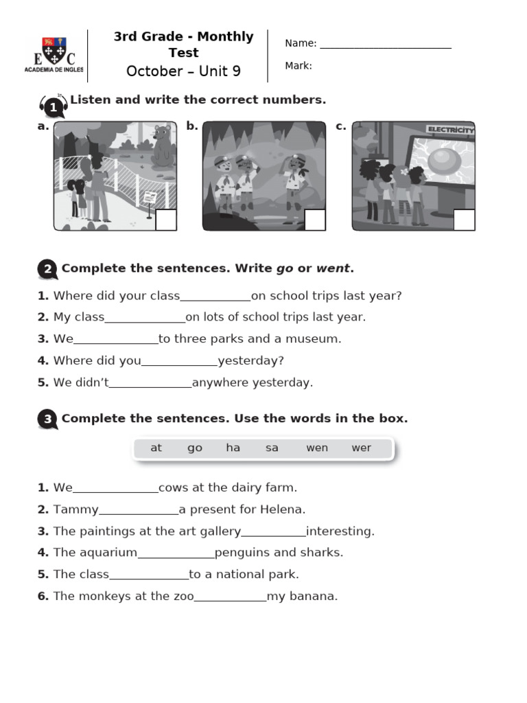 3rd Grade October Unit 9 Test | PDF | Language Arts & Discipline