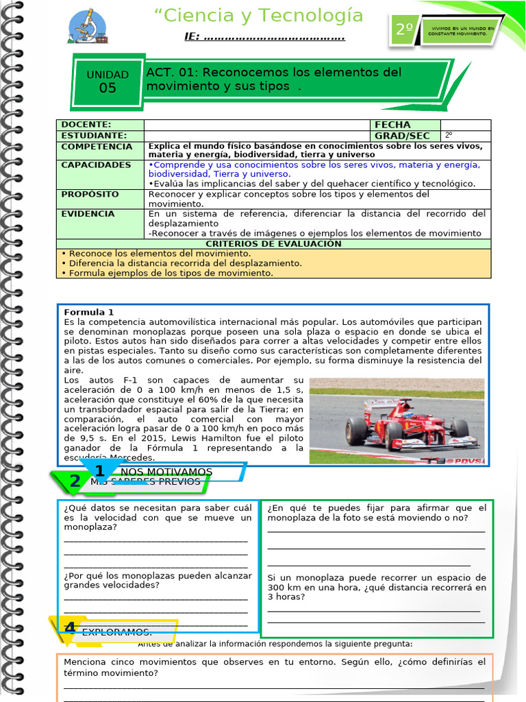 A-2º Act 1 Cyt Unid 5 - Sem 1 | PDF | Velocidad | Vector Euclidiano