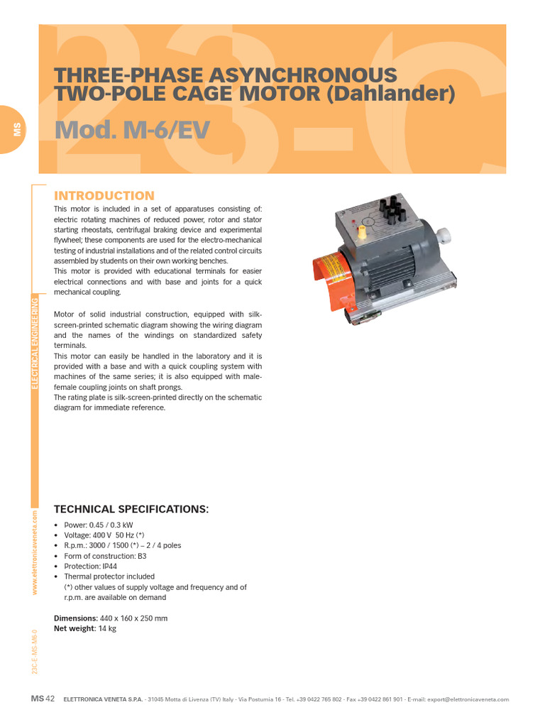 Mod. M-6/EV: Three-Phase Asynchronous TWO-POLE CAGE MOTOR (Dahlander ...